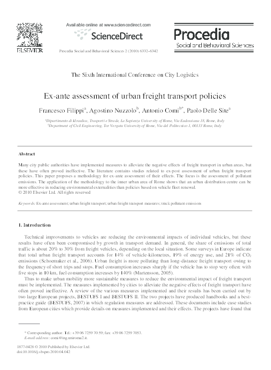 (PDF) Ex-ante assessment of urban freight transport policies | AGOSTINO ...