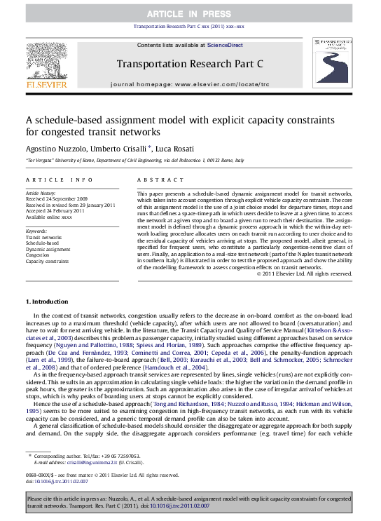Pdf Dynamic Assignment Model For Congested Transit Networks 