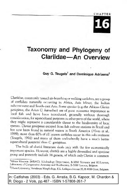 (PDF) Taxonomy and phylogeny of Clariidae: an overview
