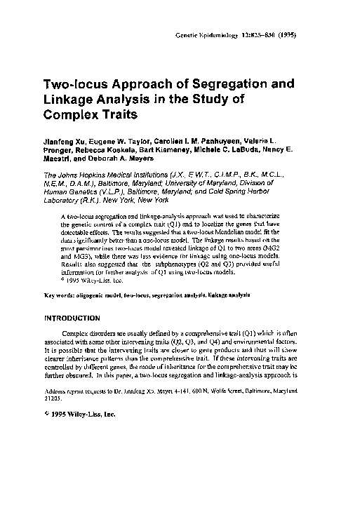 (PDF) Two-locus approach of segregation and linkage analysis in the study of complex traits