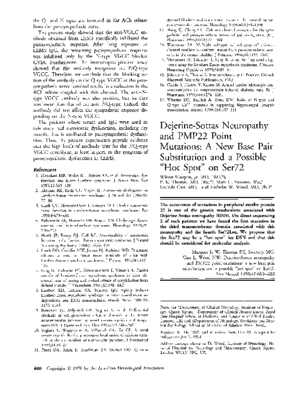 (PDF) PMP22 Mutations in Dejerine-Sottas Neuropathy