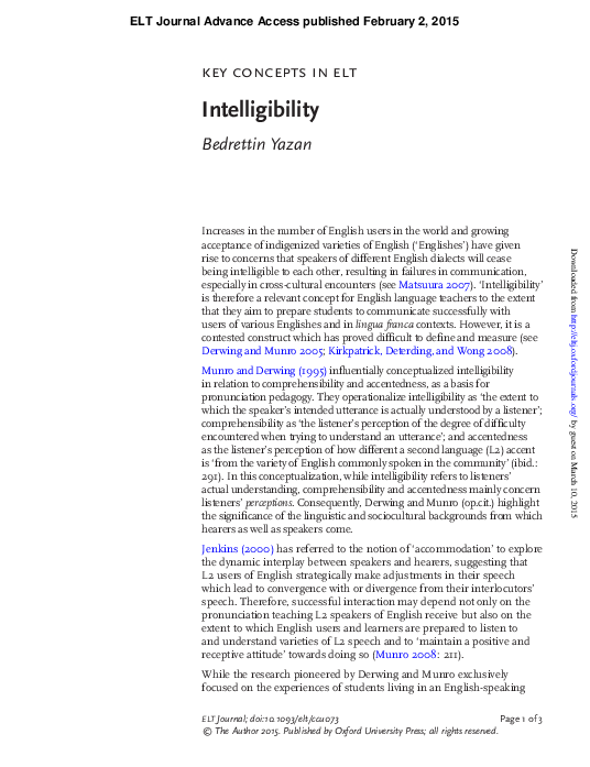 (PDF) Intelligibility in ELT Journal Key Concepts