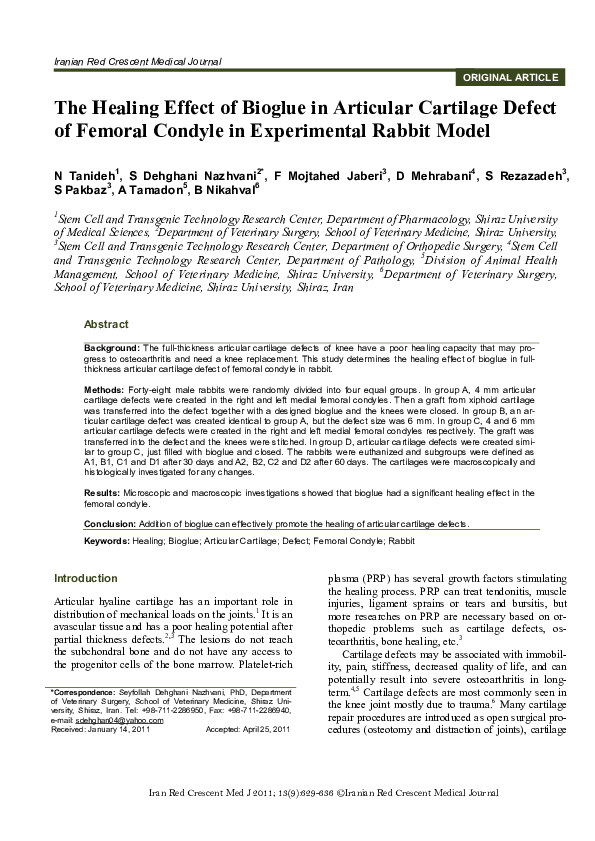 (PDF) The healing effect of bioglue in articular cartilage defect of ...