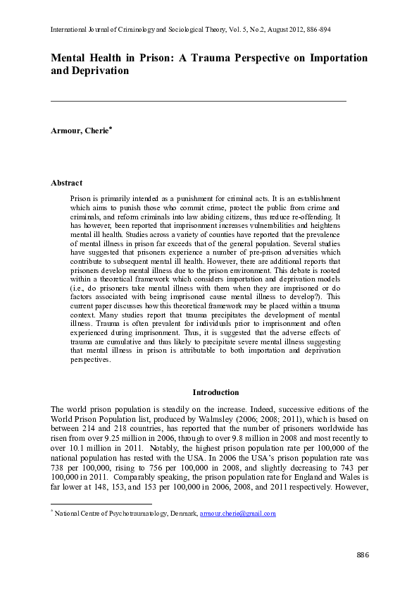 (PDF) Mental Health in Prison: A Trauma Perspective on Importation and ...