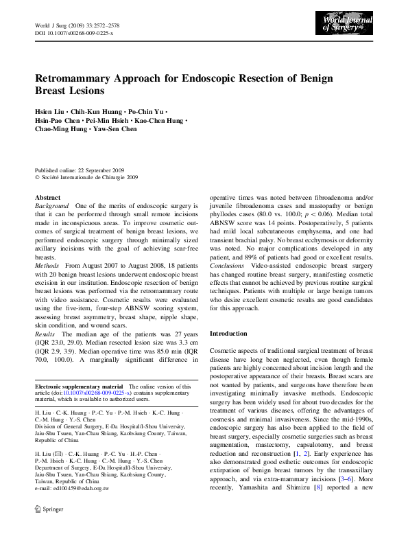 (PDF) Retromammary Approach for Endoscopic Resection of Benign Breast ...