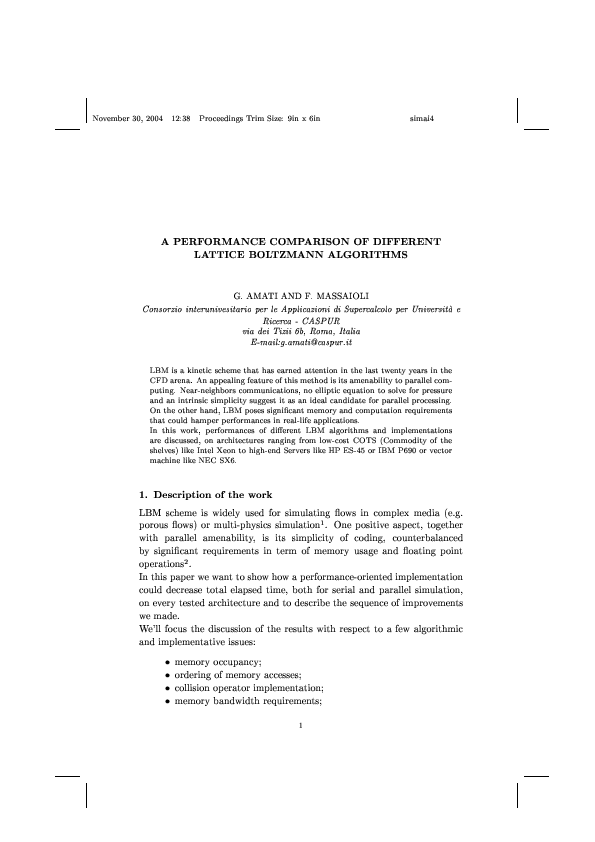 (PDF) A PERFORMANCE COMPARISON OF DIFFERENT LATTICE BOLTZMANN ALGORITHMS | Giorgio Amati ...