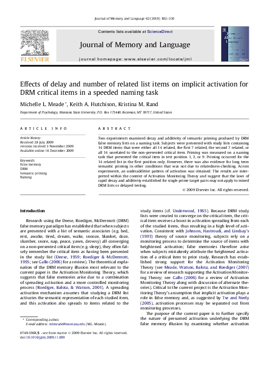 (PDF) Effects of delay and number of related list items on implicit ...