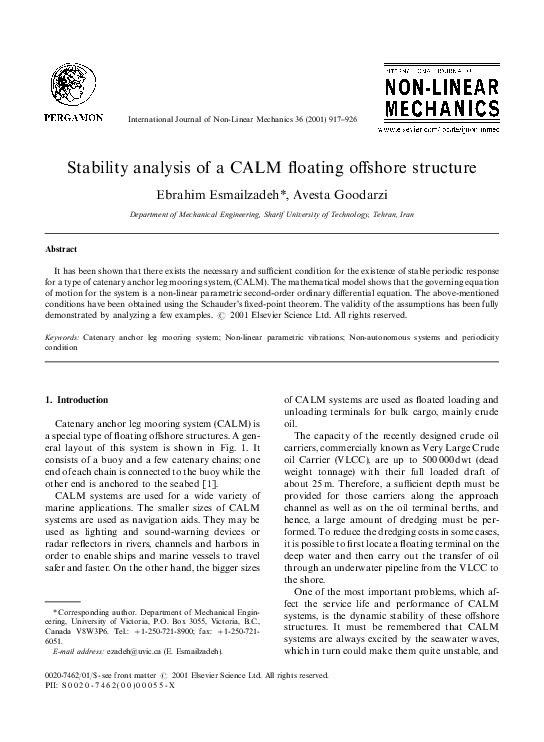 (PDF) Stability analysis of a CALM floating offshore structure