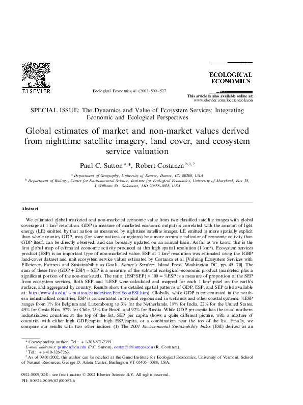 (PDF) Global estimates of market and non-market values derived from ...
