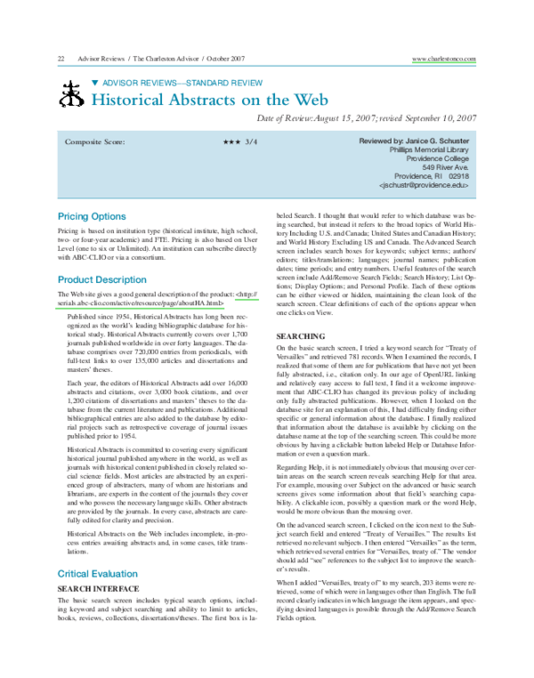 (PDF) Historical Abstracts on the Web