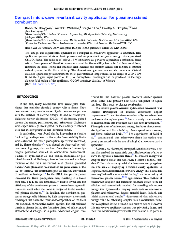 (PDF) Compact microwave re-entrant cavity applicator for plasma ...