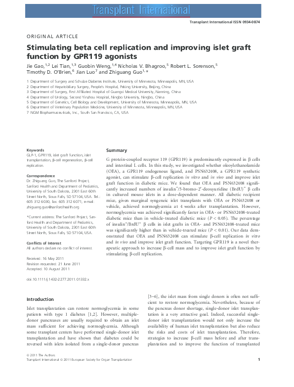 (PDF) Stimulating beta cell replication and improving islet graft ...