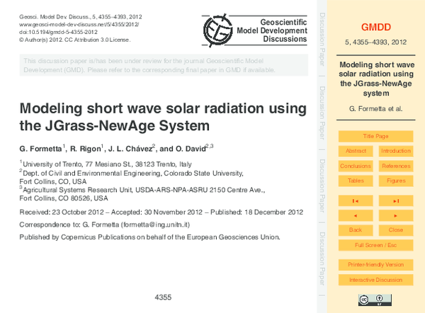 (PDF) Modeling shortwave solar radiation using the JGrass-NewAge system