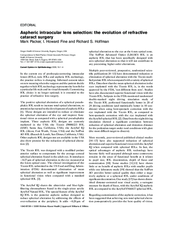 (PDF) Aspheric intraocular lens selection: the evolution of refractive ...