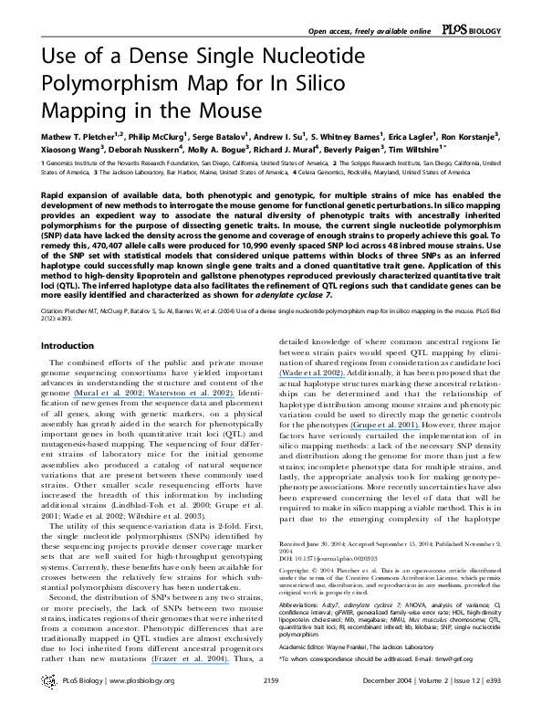 (PDF) Use of a Dense Single Nucleotide Polymorphism Map for In Silico Mapping in the Mouse