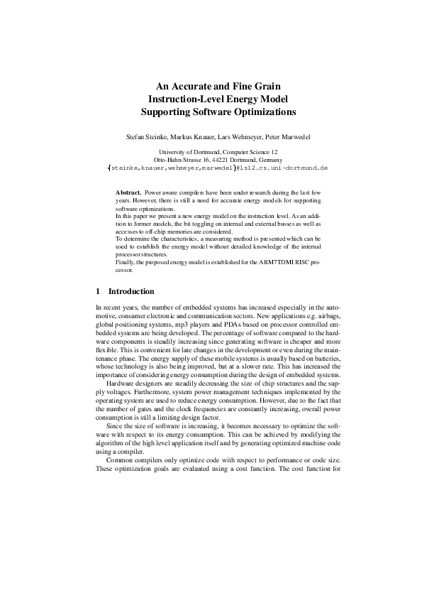 (PDF) An accurate and fine grain instruction-level energy model supporting software optimizations