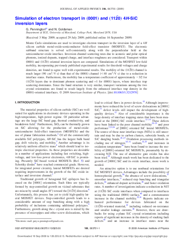 (PDF) Simulation of electron transport in (0001) and (1120) 4H-SiC inversion layers