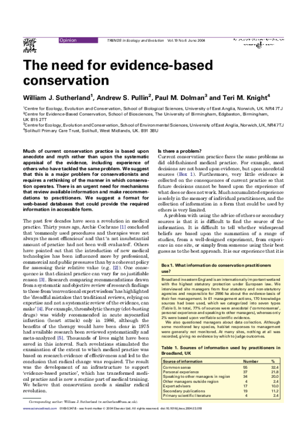 The need for evidence-based conservation