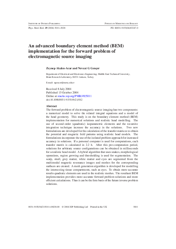 Pdf An Advanced Boundary Element Method Bem Implementation For The Forward Problem Of