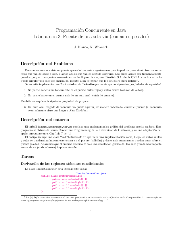 (PDF) Programaci on Concurrente en Java Laboratorio 3: Puente de una ...