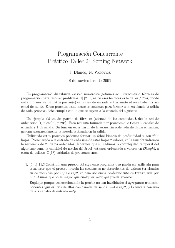 (PDF) Programación Concurrente Práctico Taller 2: Sorting Network