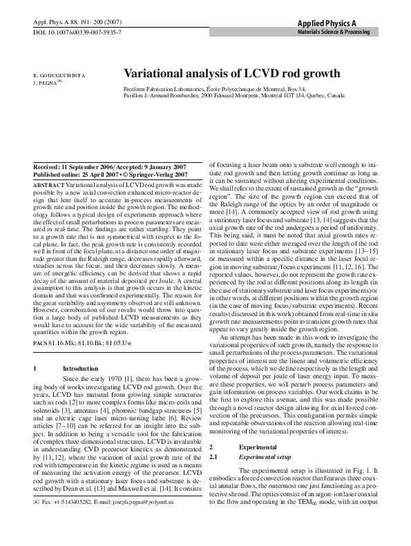 (PDF) Variational analysis of LCVD rod growth