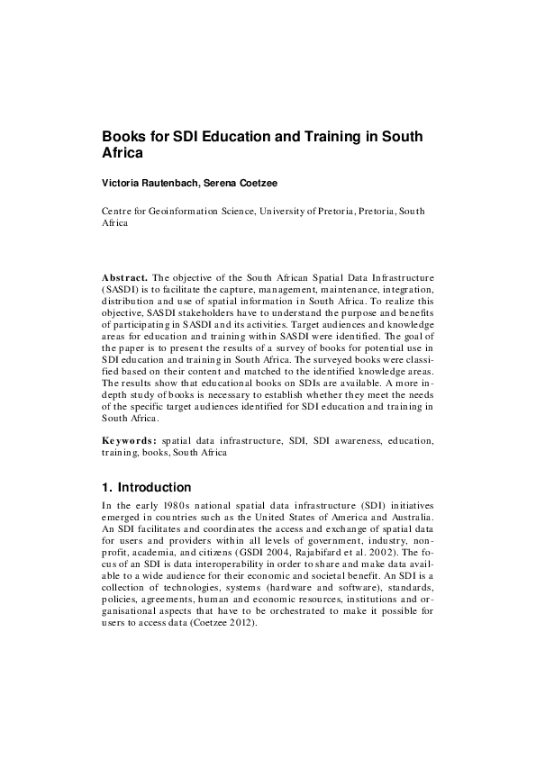 (PDF) Books for SDI education and training in South Africa