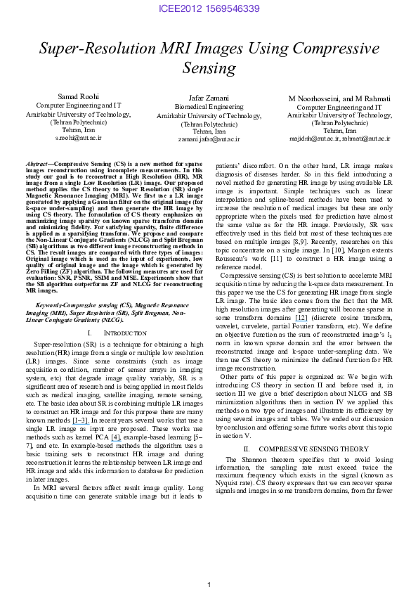 (PDF) Super-resolution MRI images using Compressive Sensing