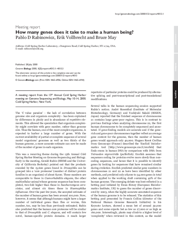 (PDF) How many genes does it take to make a human being?