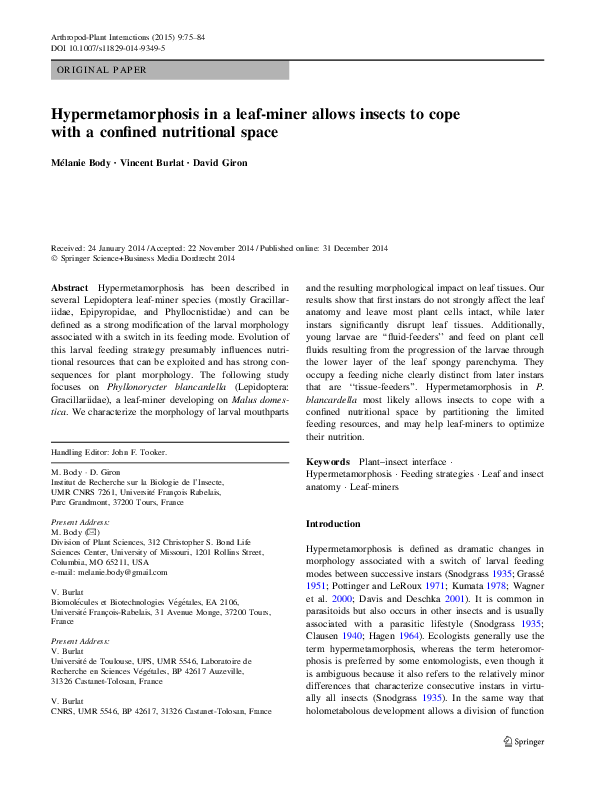 (PDF) Hypermetamorphosis in a leaf-miner allows insects to cope with a ...