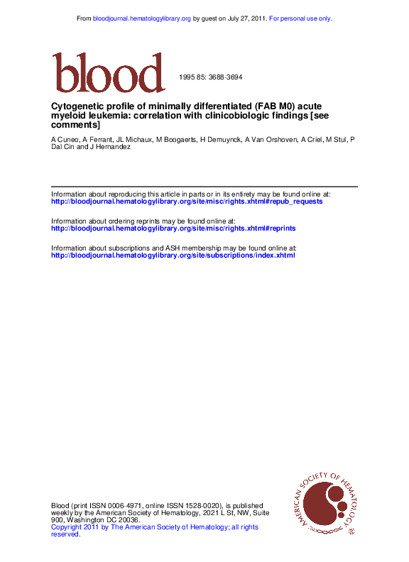 (PDF) Cytogenetic profile of minimally differentiated (FAB MO) acute ...