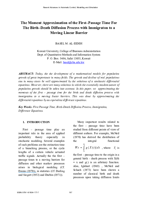 (PDF) First-passage time moment approximation for the birth-death ...