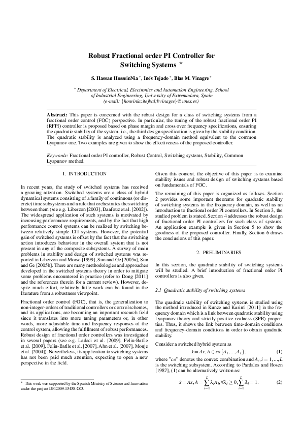 Pdf Robust Fractional Order Pi Controller For Switching Systems