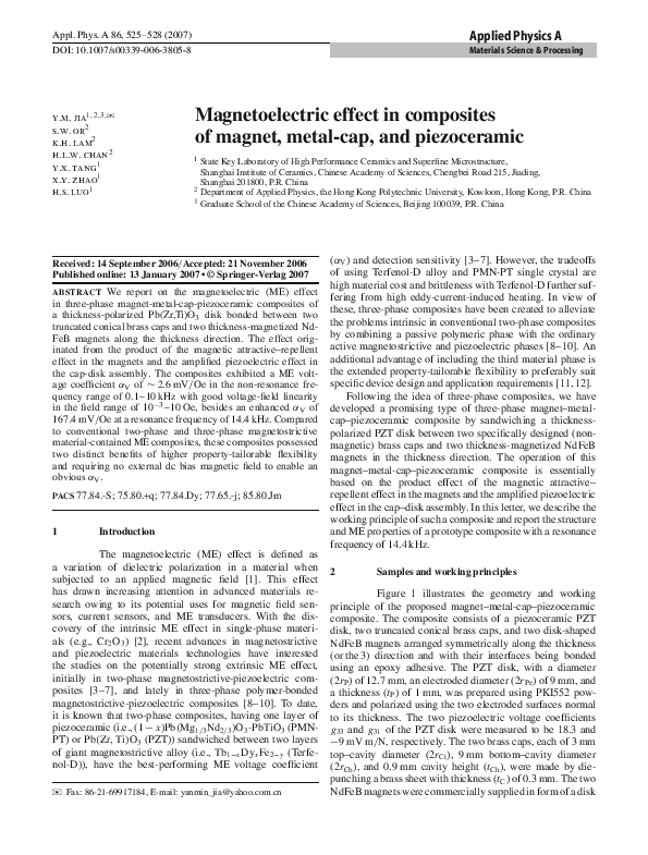 (PDF) Magnetoelectric effect in composites of magnet, metal-cap, and ...