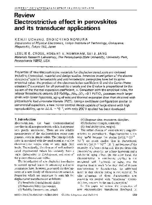 (PDF) Electrostrictive effect in perovskites and its transducer ...