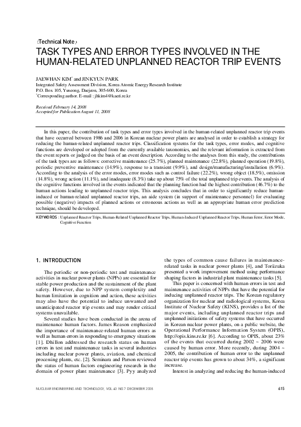 (PDF) Task types and error types involved in the human-related ...