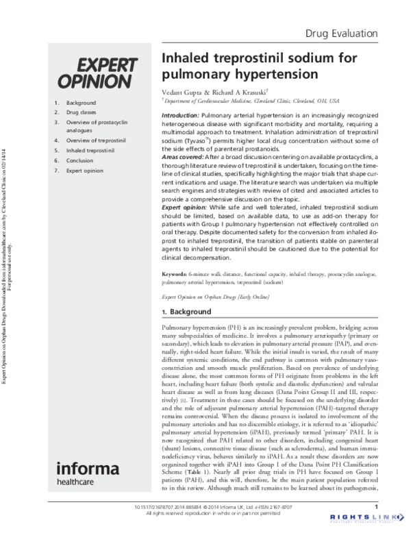 (PDF) Inhaled treprostinil sodium for pulmonary hypertension