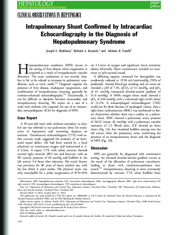 (PDF) Intrapulmonary Shunt Confirmed by Intracardiac Echocardiography ...