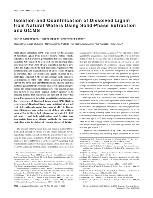 (PDF) Isolation and Quantification of Dissolved Lignin from Natural Waters Using Solid-Phase ...