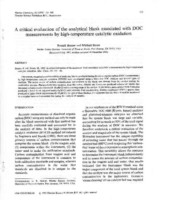 (PDF) A critical evaluation of the analytical blank associated with DOC measurements by high ...