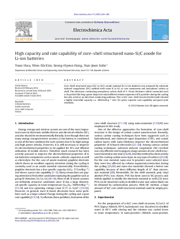 (PDF) High capacity and rate capability of core–shell structured nano ...
