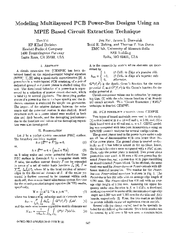Pdf Modeling Multilayered Pcb Power Bus Designs Using An Mpie Based Circuit Extraction Technique