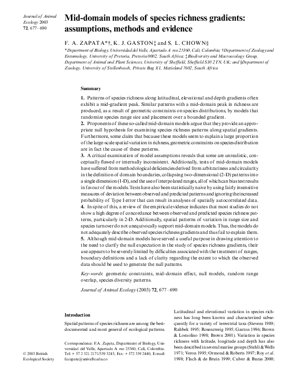 (PDF) Mid-domain models of species richness gradients: assumptions ...