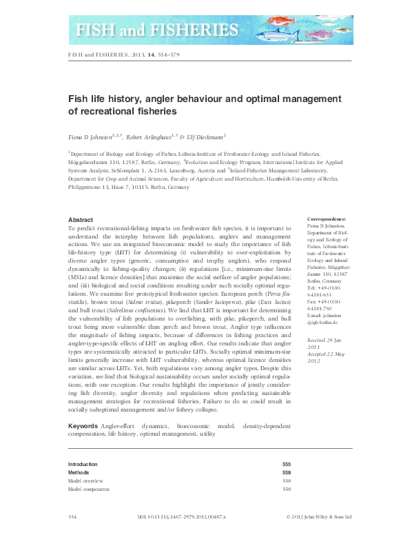 (PDF) Fish life history, angler behaviour and optimal management of ...
