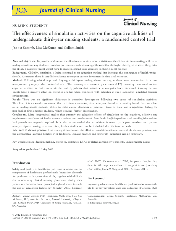 (PDF) The effectiveness of simulation activities on the cognitive ...