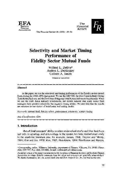 (PDF) Selectivity and Market Timing Performance of Fidelity Sector ...