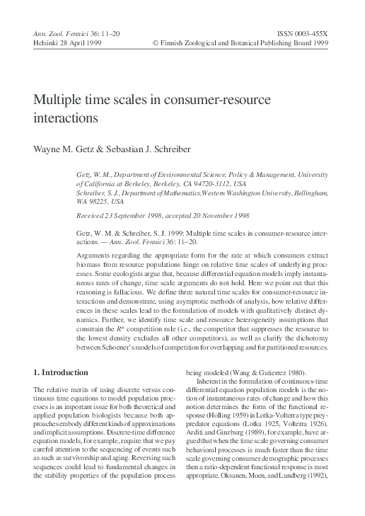 (PDF) Multiple time scales in consumer-resource interactions