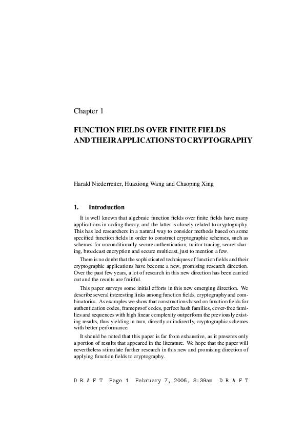 (PDF) Function fields over finite fields and their applications to cryptography | Huaxiong Wang ...