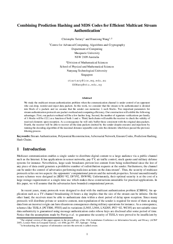 Pdf Combining Prediction Hashing And Mds Codes For Efficient