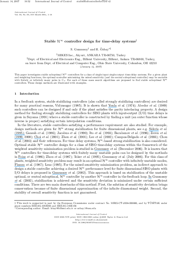 (PDF) Stable controller design for time-delay systems